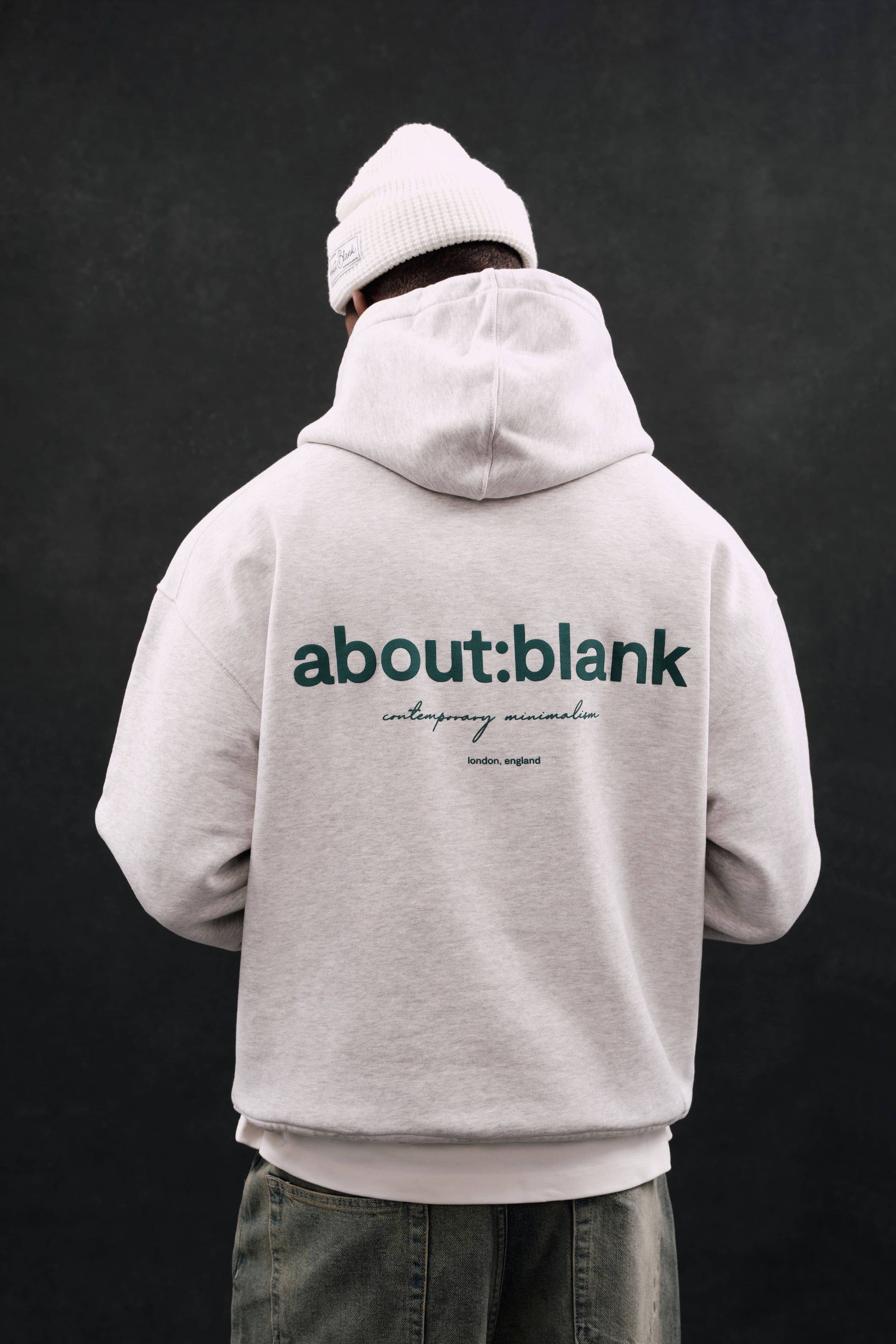 about:blank | box heavyweight hoodie grey marl/epsom green