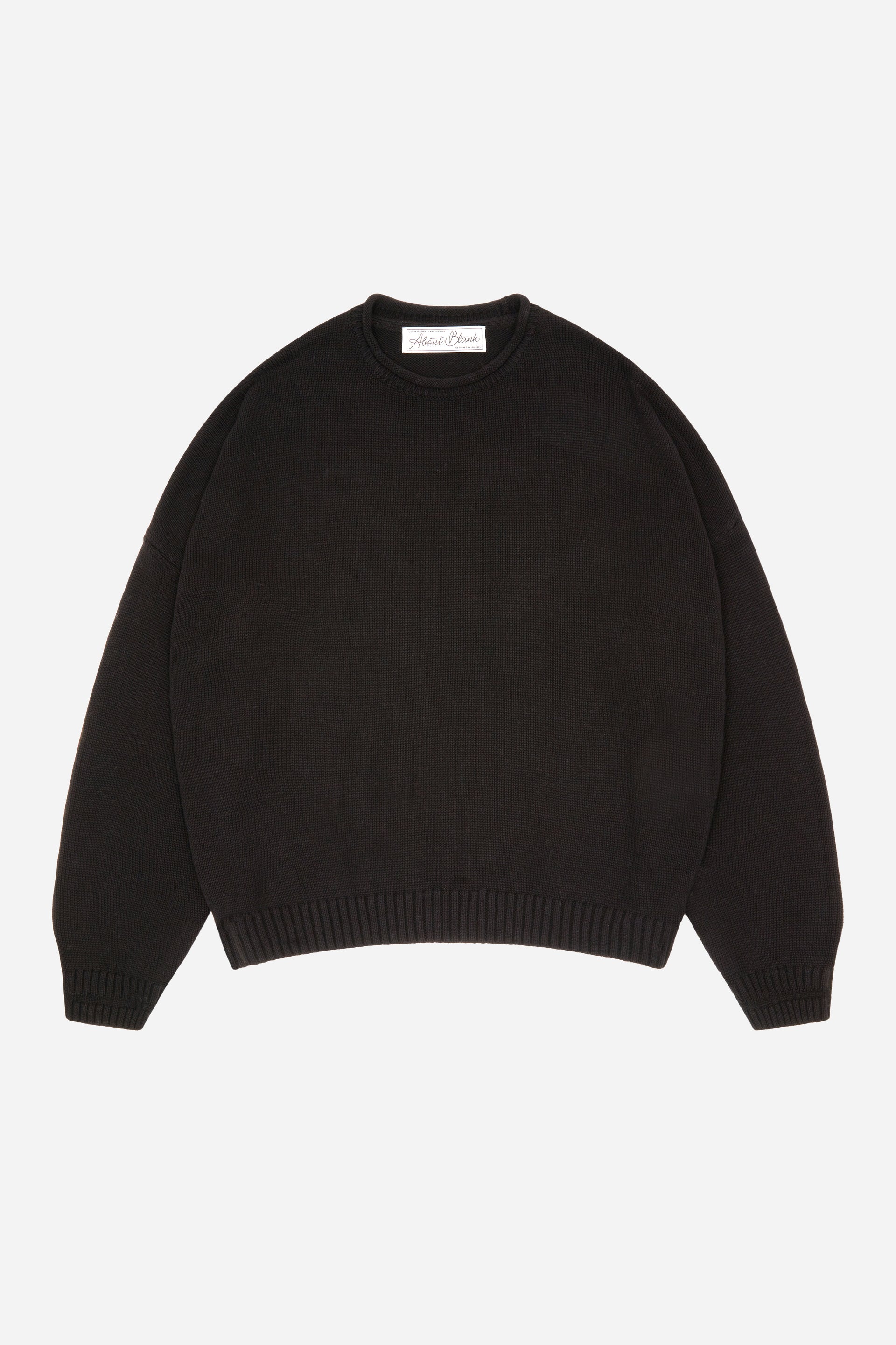 about:blank | loose knit rolled crewneck black